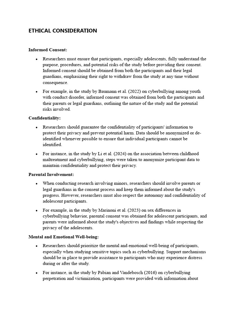 Ethical Consideration | PDF | Cyberbullying | Informed Consent