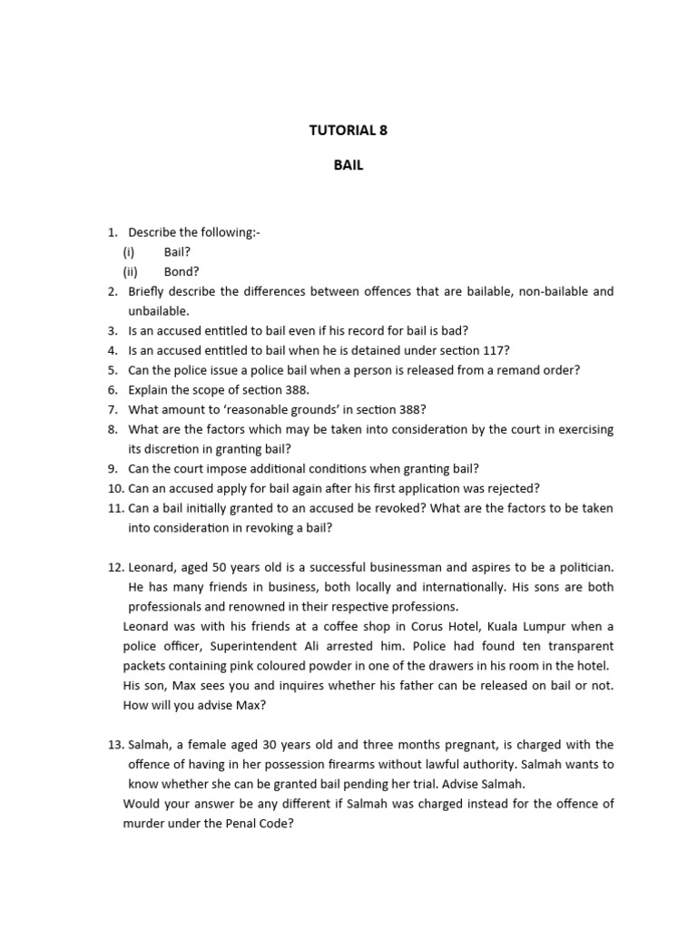 Tutorial 8 - Bail | PDF | Bail | Misconduct