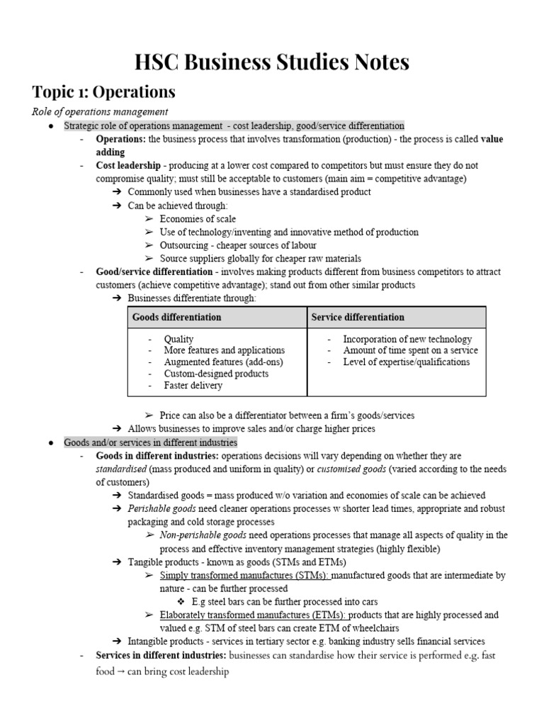 HSC Business Studies Notes | PDF | Supply Chain | Supply Chain Management