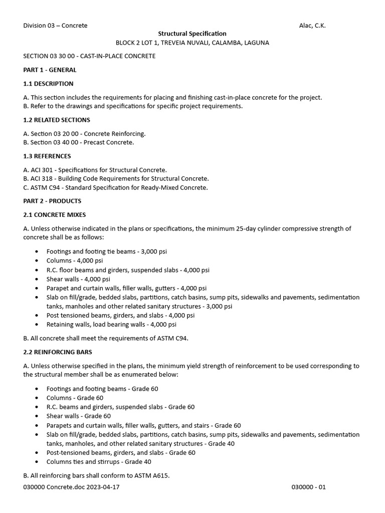 Structural Specifications | PDF | Concrete | Beam (Structure)