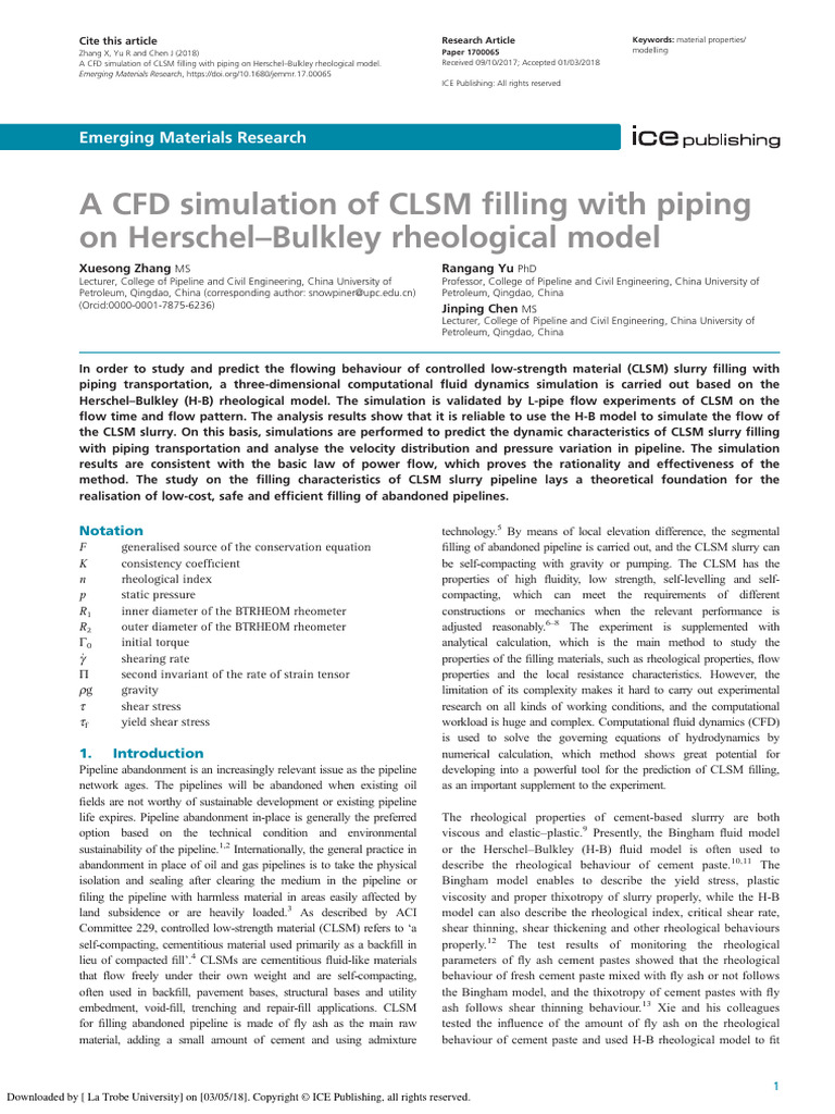 A CFD Simulation of CLSM Filling With Piping On Herschel-Bulkley ...