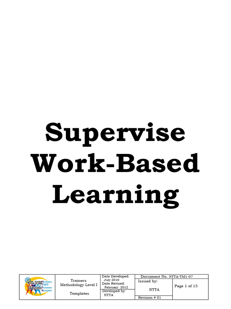 SUPERVISE-WORK-BASED-LEARNING-TEMPLATE | PDF | Plumbing | Pipe (Fluid Conveyance)
