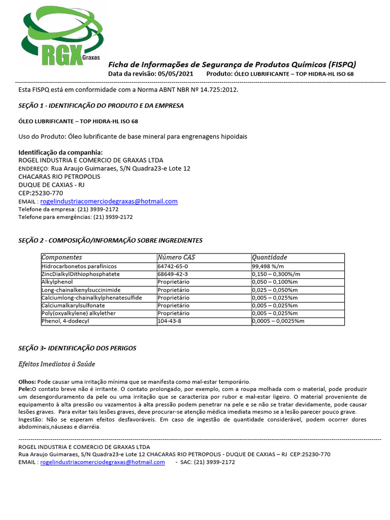 Fispq Oleo 68 HL | PDF | Combustão | Dióxido de carbono