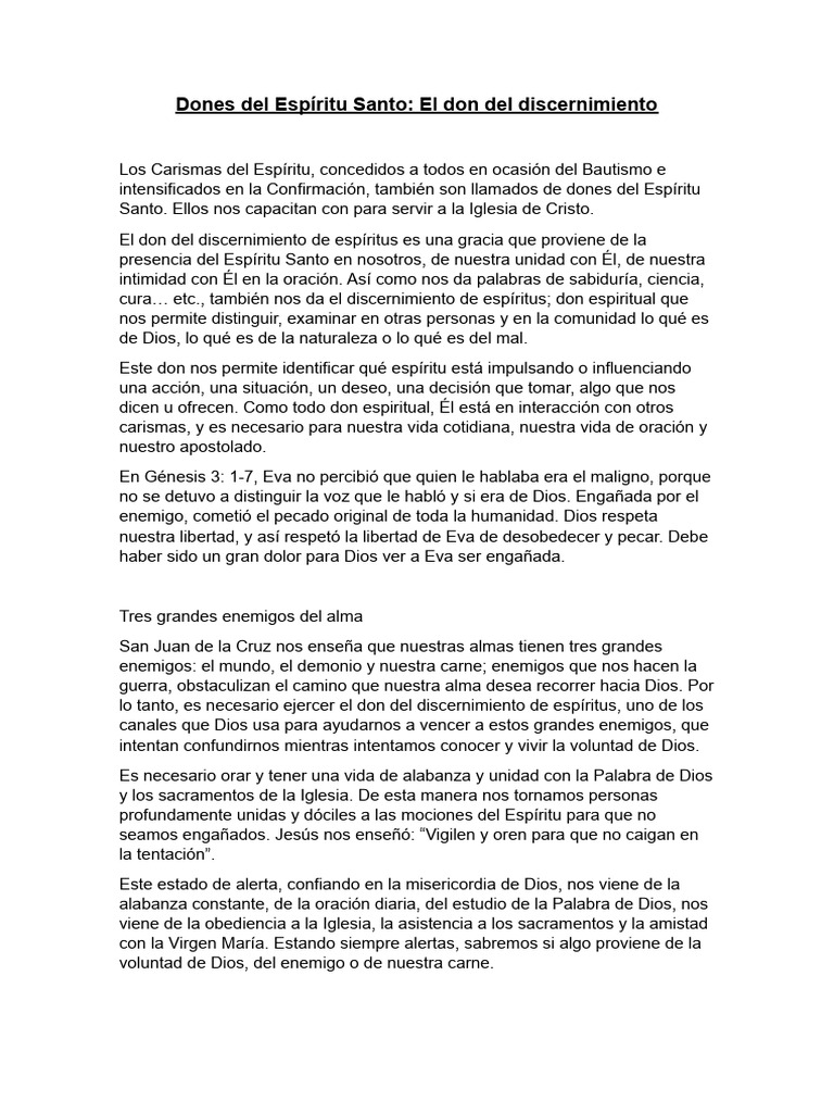 El Don Del Discernimiento | PDF | Jesús | Bautismo