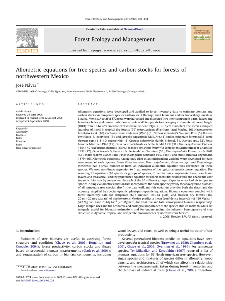 Allometric Equations For Tree Species An | PDF | Forests