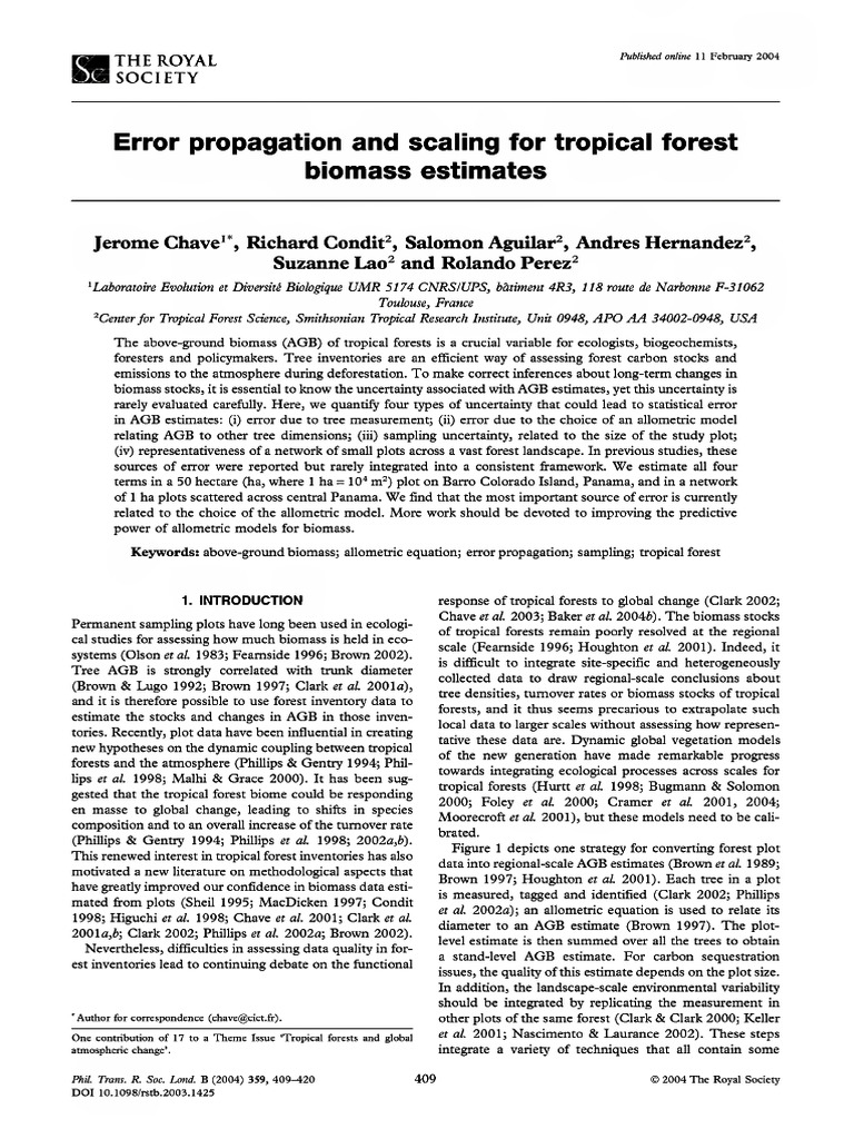 Chave Condit Aguilar Hernandez Lao and Perez 2004 | PDF | Errors And ...
