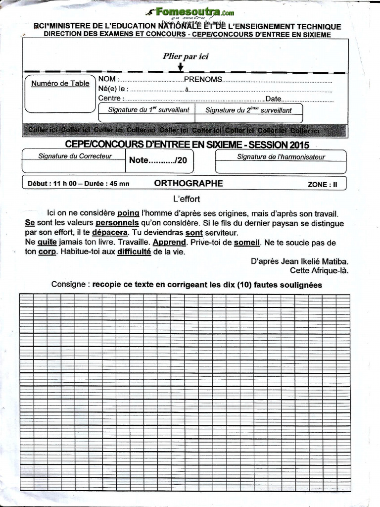 612bac5968e00sujet D Orthographe Cepe 2015 Zone 1 | PDF