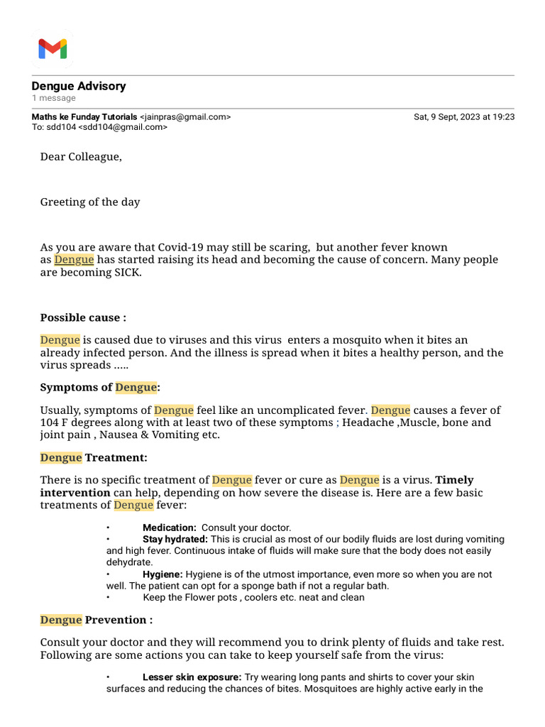 Gmail - Dengue Advisory | Download Free PDF | Hygiene | Fever