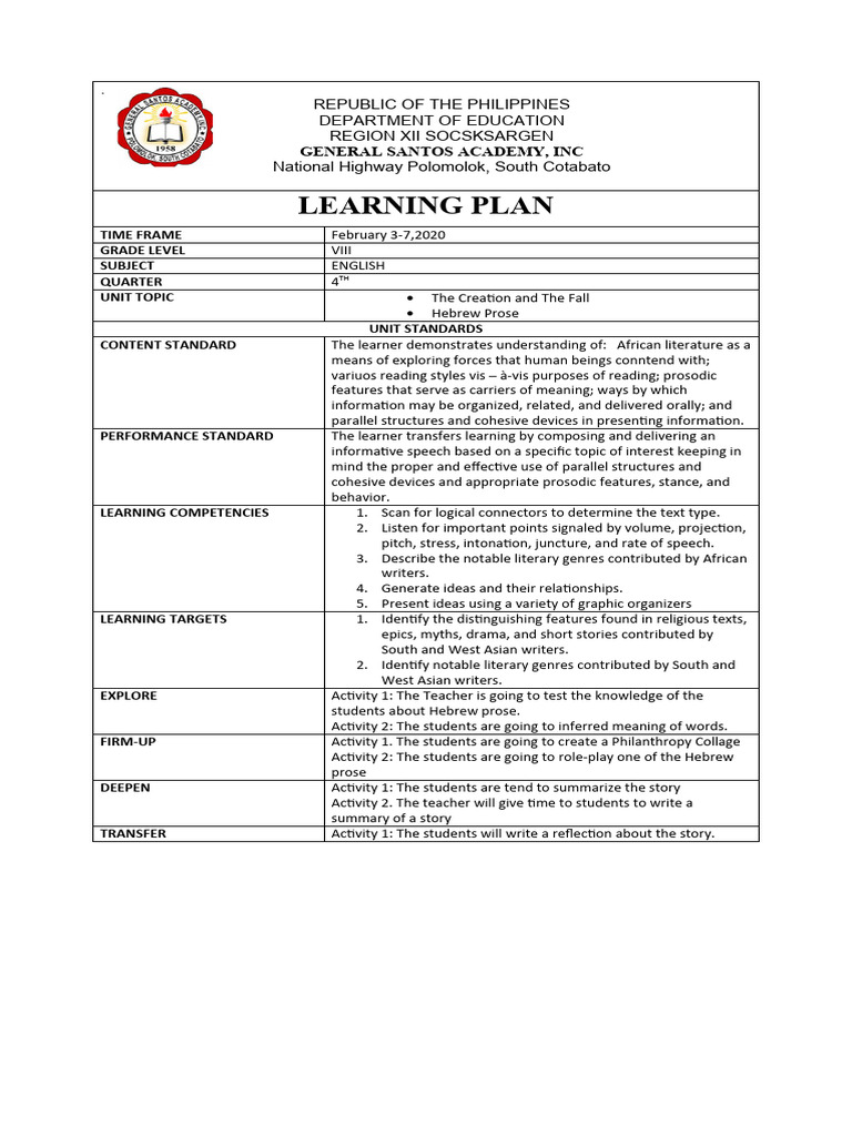 4TH LP English | PDF | Learning | English Language