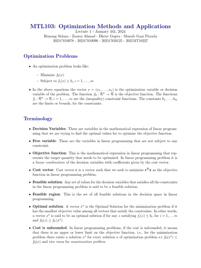 Lecture 2 Merged | PDF | Mathematical Optimization | Linear Programming
