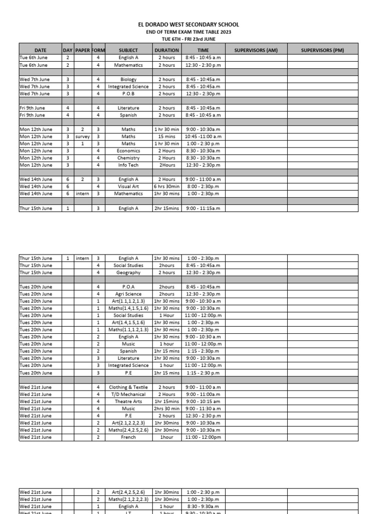 End of Term Exam Time Table T3 2023 | Download Free PDF | Liberal Arts ...