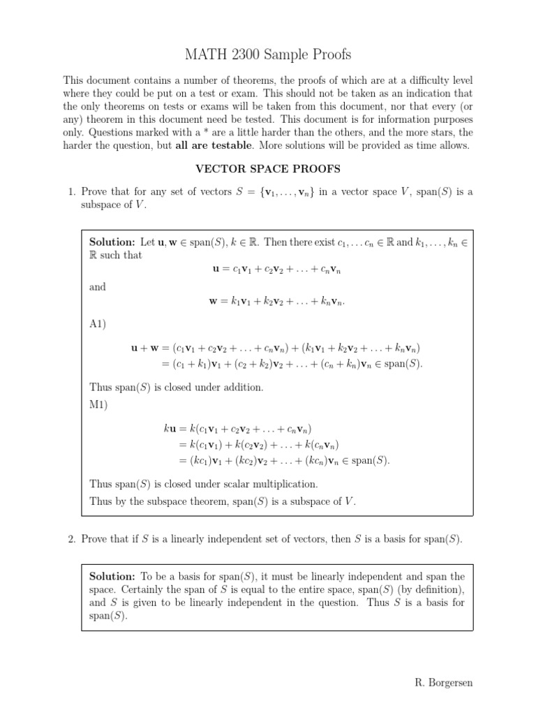 Math 2300 Proofs on Vector Spaces | PDF | Eigenvalues And Eigenvectors | Linear Map