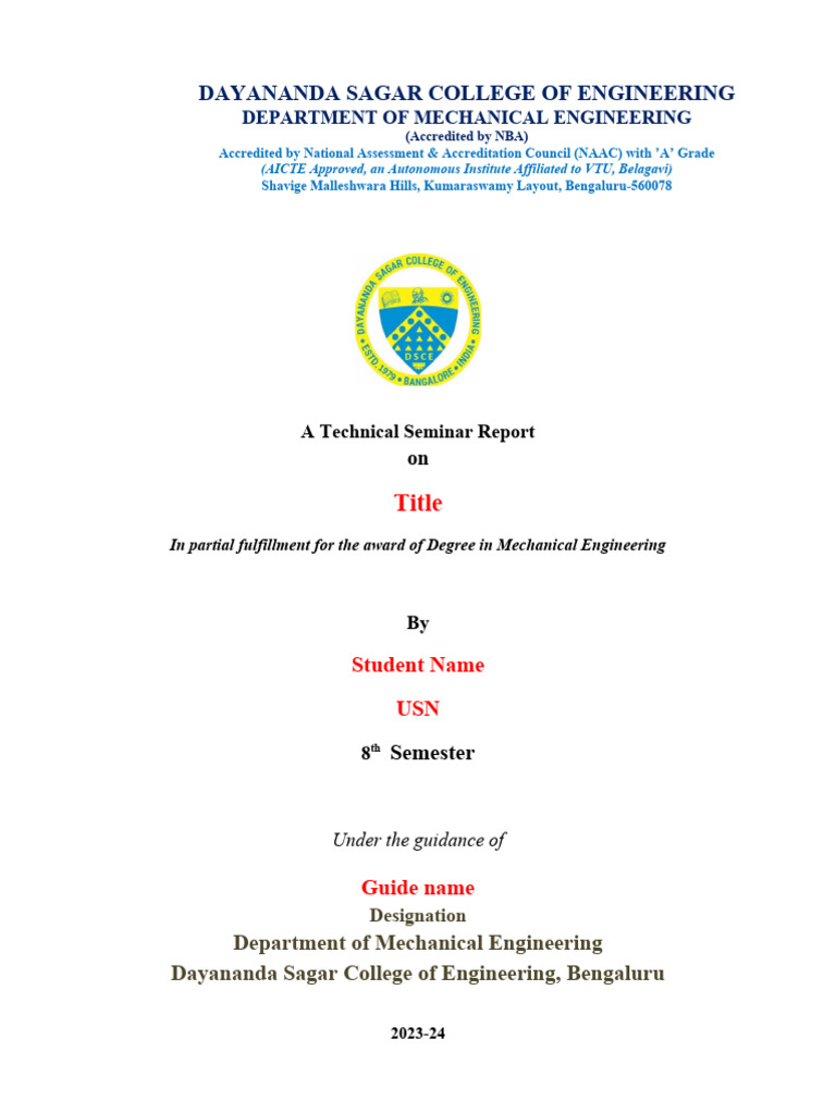 Technical seminar report template 2023-24 | PDF
