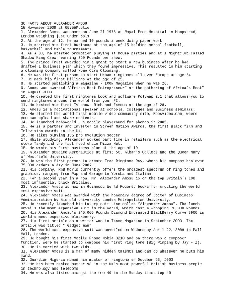 36 Facts About Alexander Amosu | PDF | Travel | Lifestyle