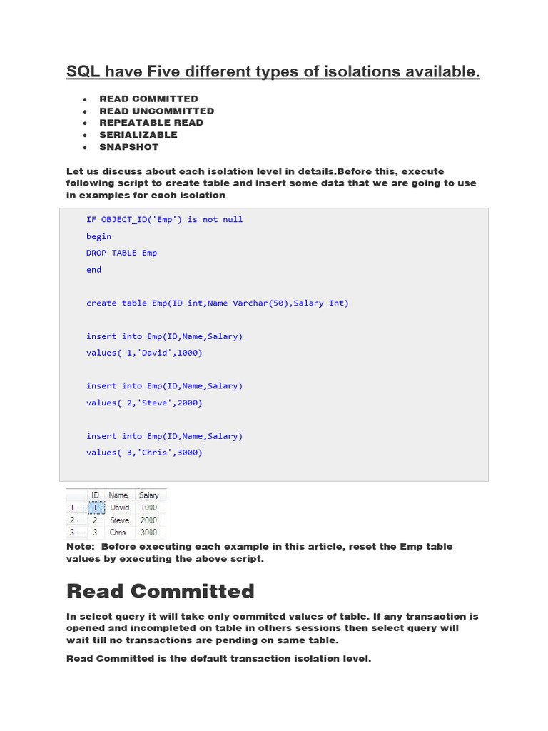 SQL Isolation level | PDF | Database Transaction | Information ... SQL Isolation level | PDF | Database Transaction | Information ...