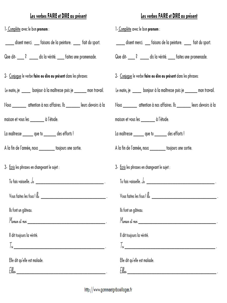 Les Verbes FAIRE Et DIRE Au Présent Les Verbes FAIRE Et DIRE Au Présent ...