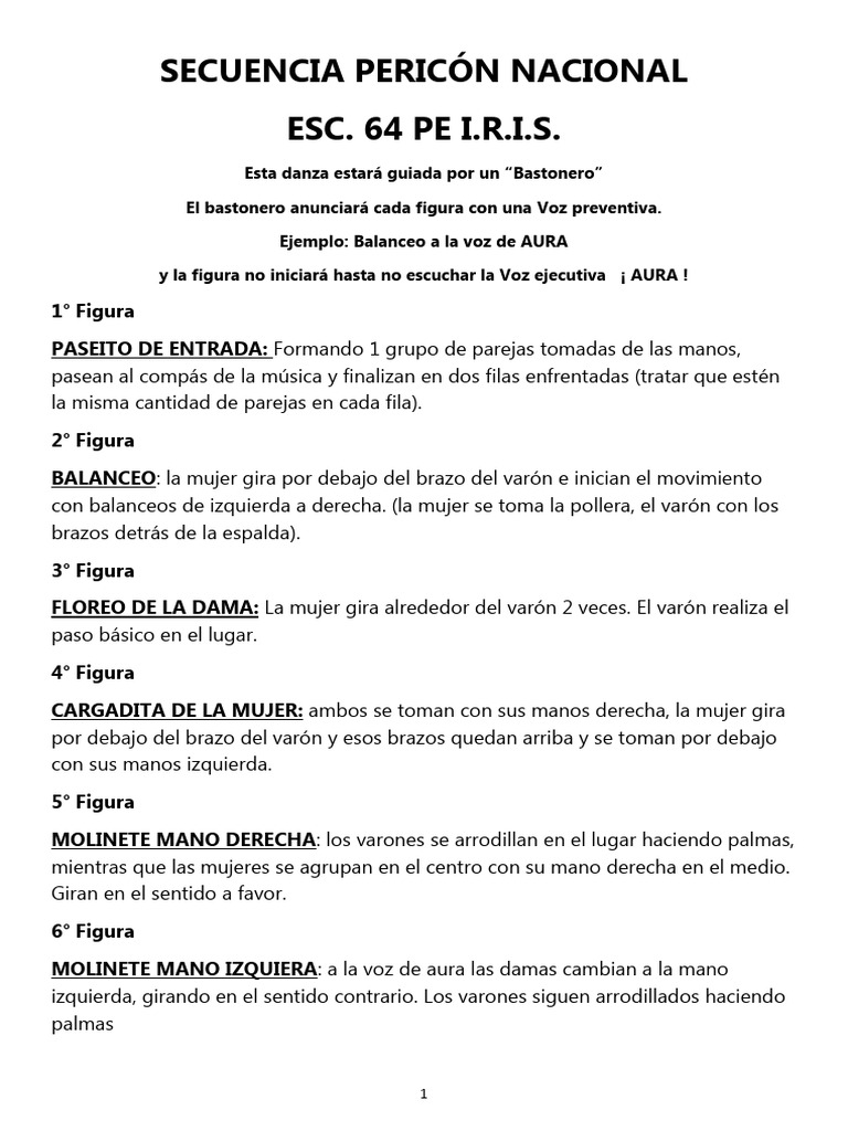 Coreografía del Pericón Nacional | PDF
