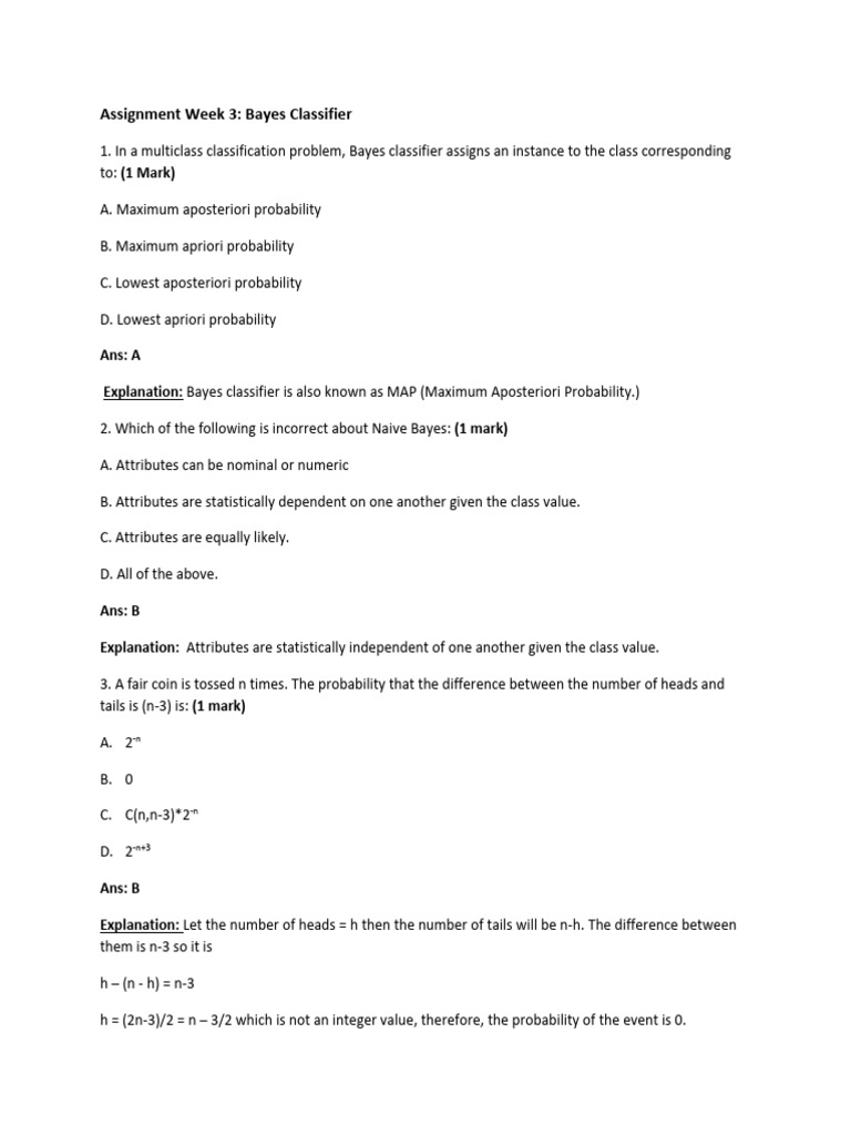 Assignment 3 Solution | PDF | Statistical Classification | Probability