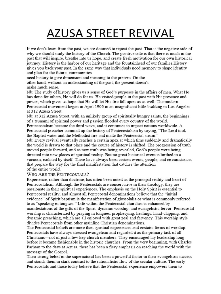 Azusa Street Revival | PDF | Pentecostalism | Holiness Movement