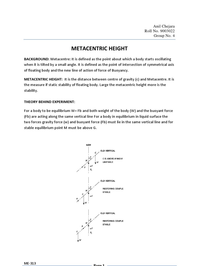 Metacentric Height | PDF | Buoyancy | Physics