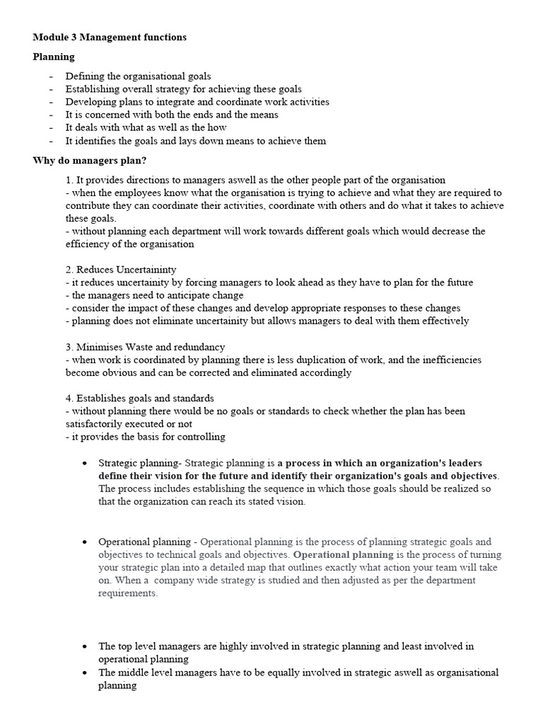 Module 3 Management Functions Notes | PDF | Motivation | Motivational