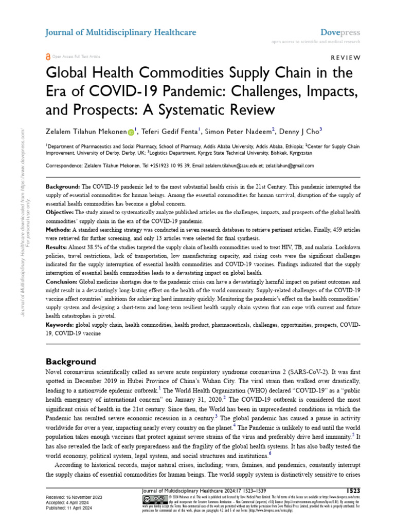 JMDH 448654 Global Health Commodities Supply Chain in The Era of Covid ...