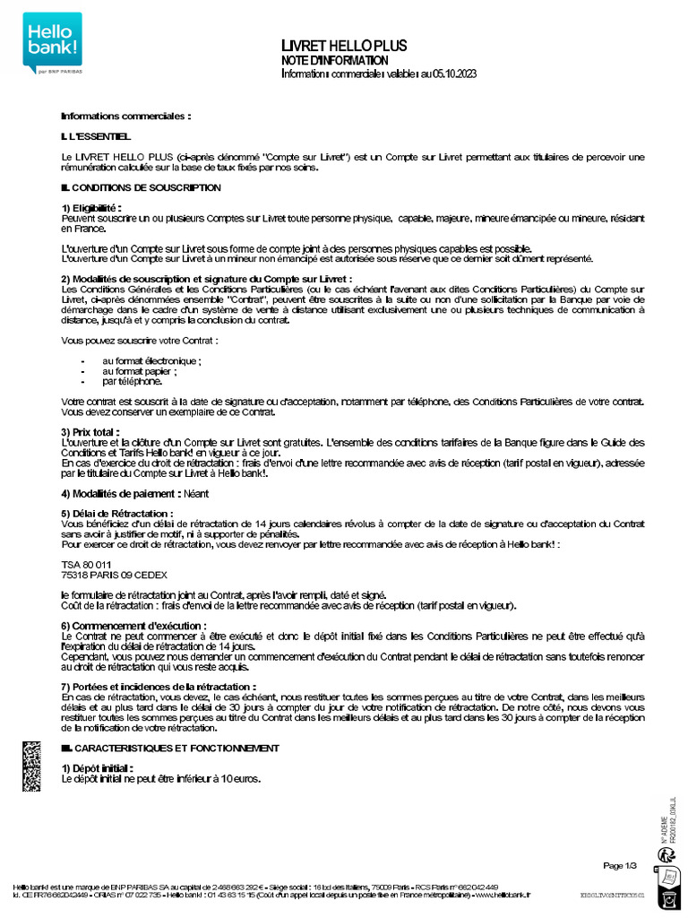 Note Information Livret Hello Plus | PDF