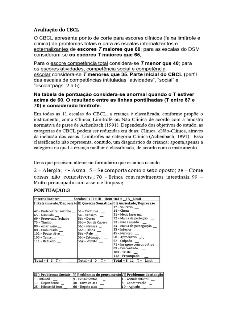 Correção CBCL | PDF | Depressão | Ciências comportamentais