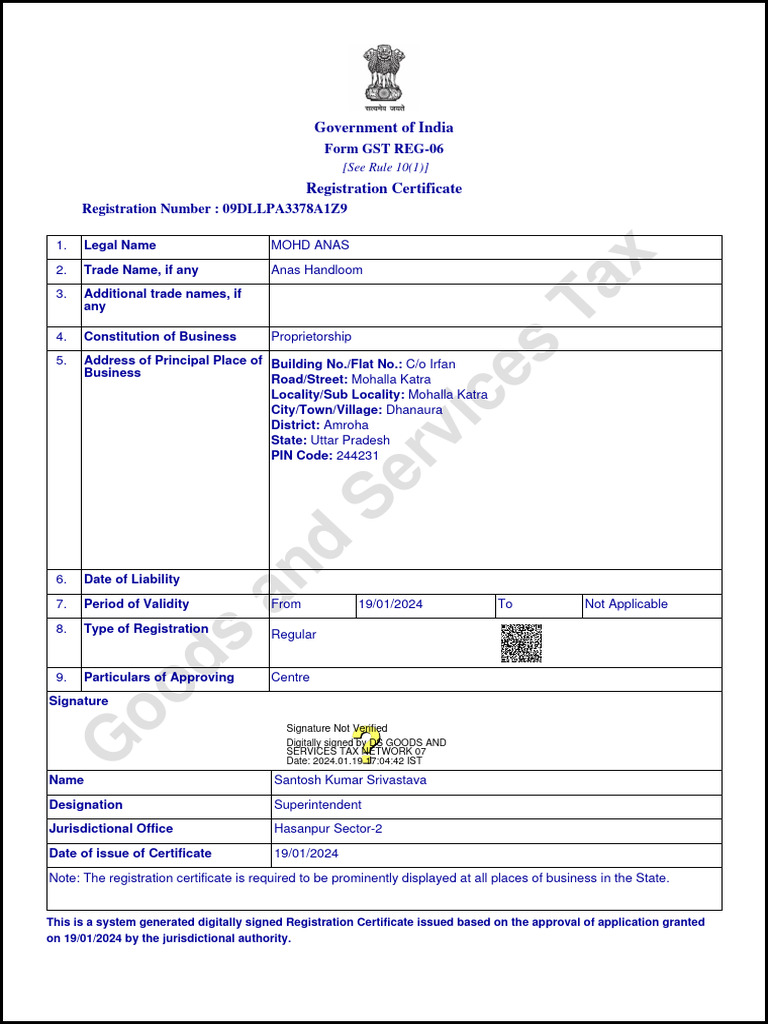 GST Certificate | PDF | Sole Proprietorship | Government Finances