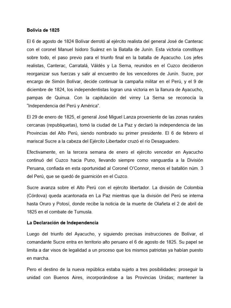 Independencia de Bolivia en 1825 | PDF | América del Sur