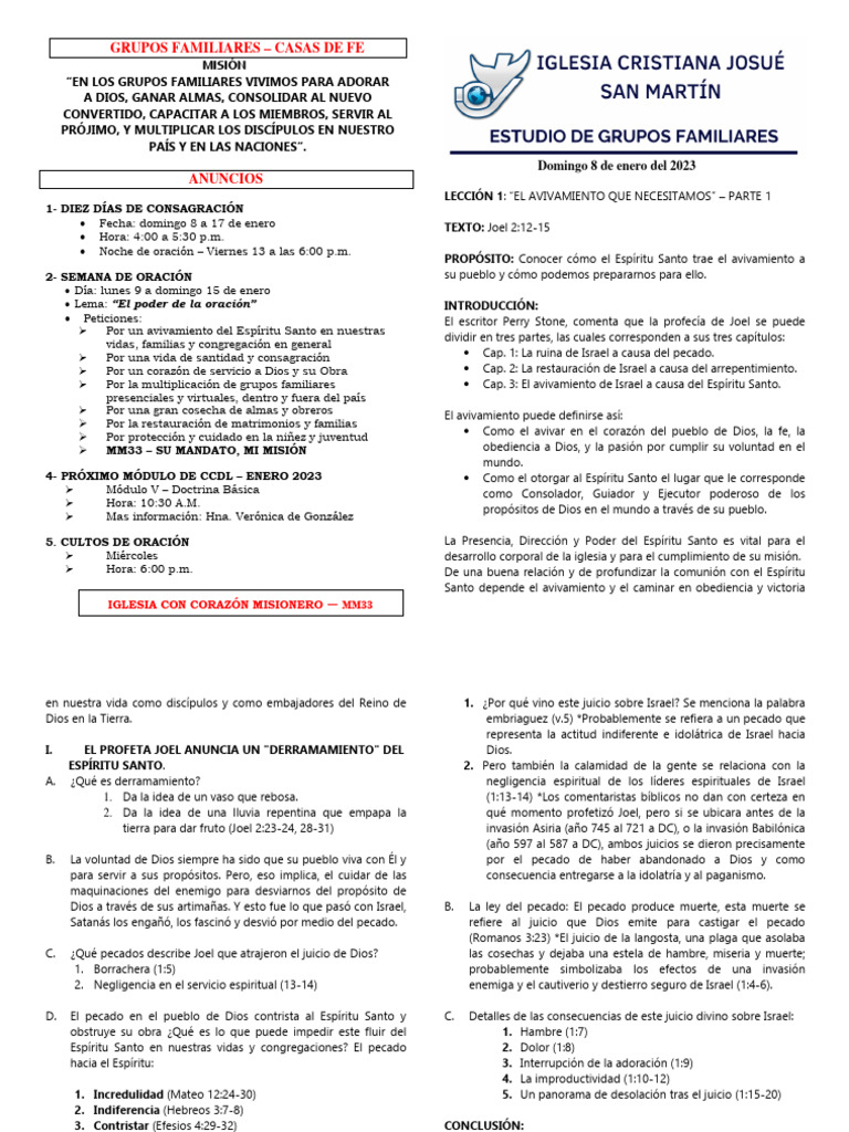 Avivamiento y Oración en Grupos Familiares | PDF | Pecado | espíritu Santo