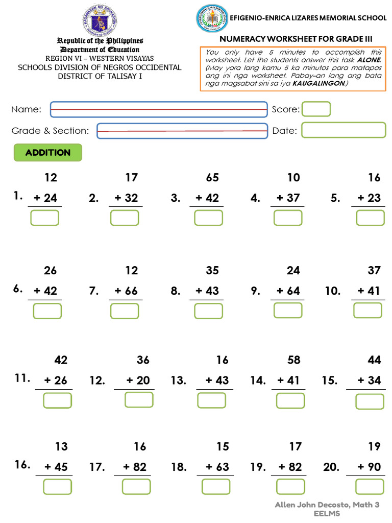 Addition 2 Digit 3 Digit | PDF