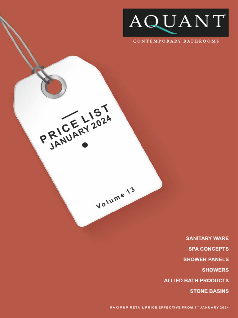Aquant Price List Vol 13 Jan. 2024 - Searchable | PDF | Sink | Tap (Valve)