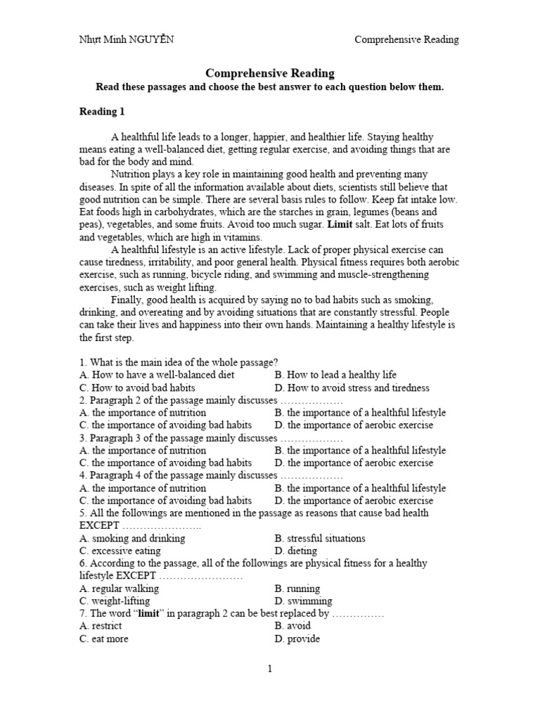 Comprehensive Reading | PDF | Fuels | Healthy Diet