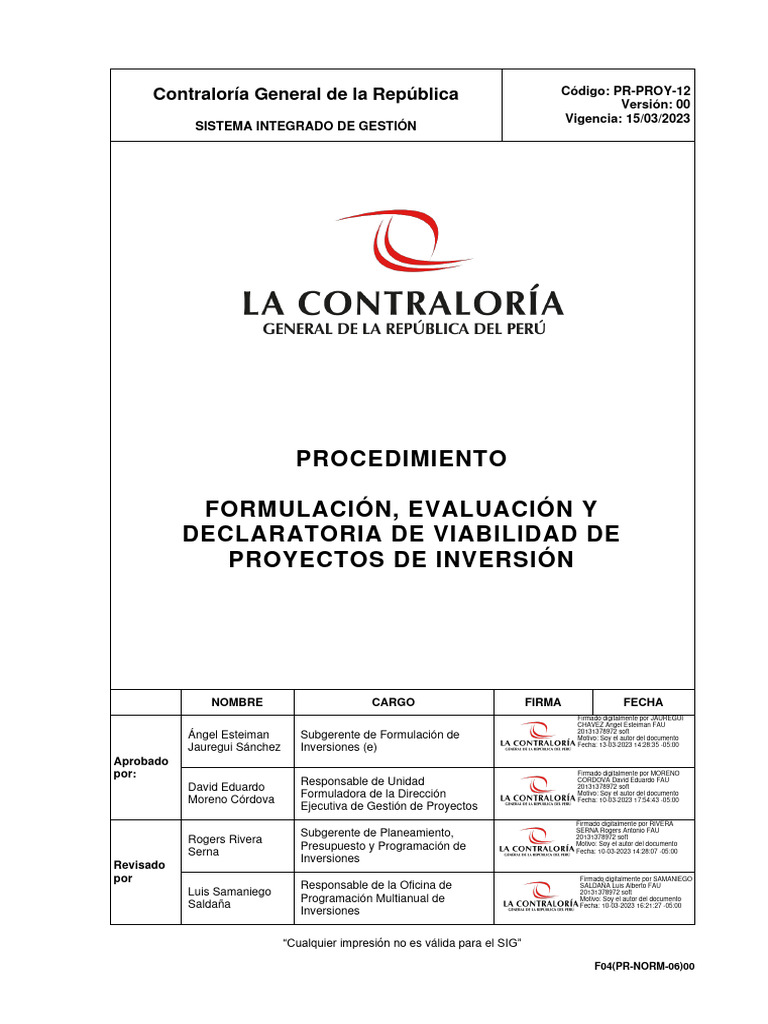 Procedimiento Formulacion Evaluacion y Viabilidad de Proyectos de Inversion | PDF | Evaluación ...