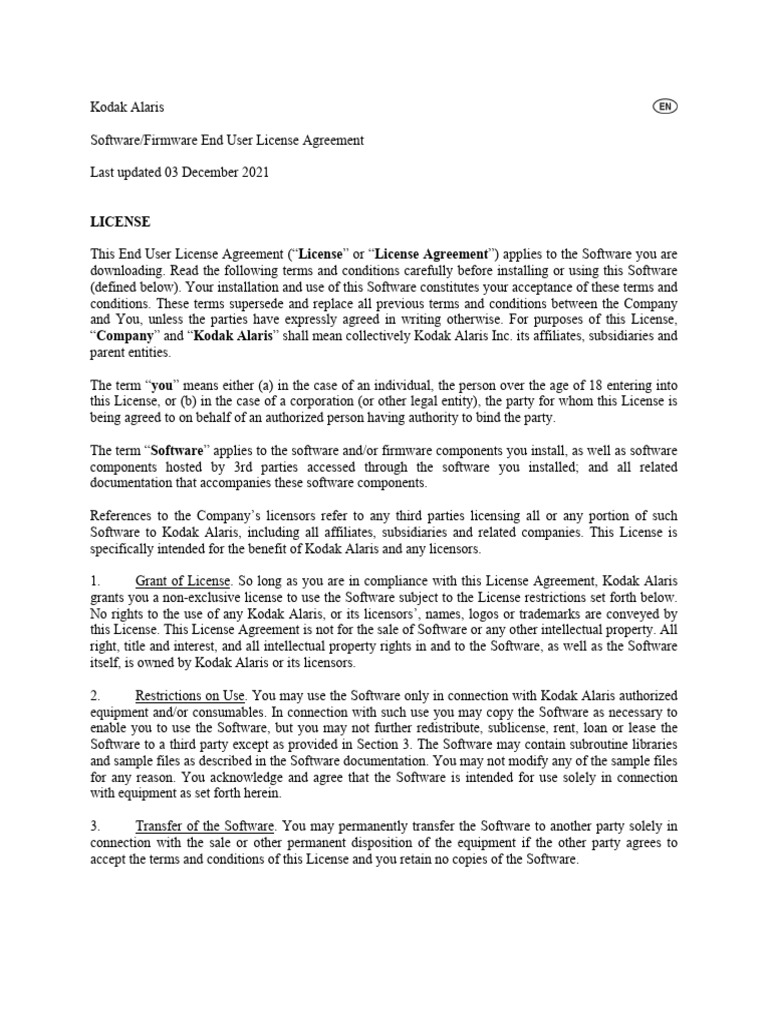Kodak_Alaris_EULA_for_Drivers_and_Firmware | PDF | Proprietary Software | License