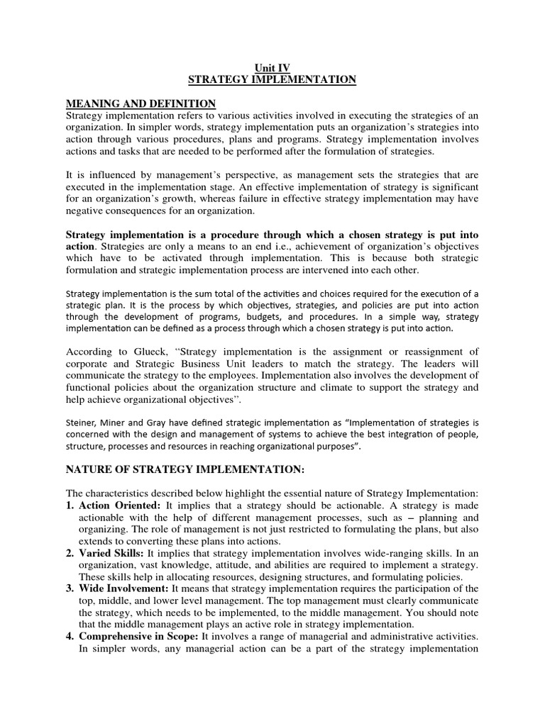 Strategy Implementation | Download Free PDF | Goal | Performance Indicator