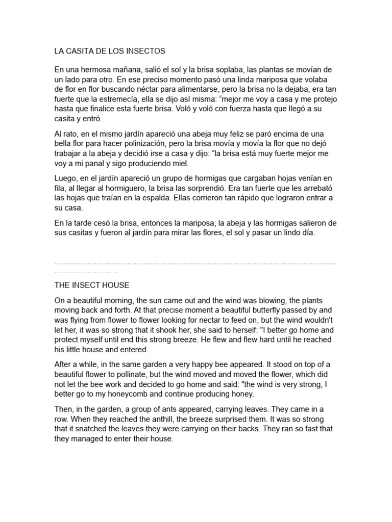 LA CASITA DE LOS INSECTOS - Cuento | PDF