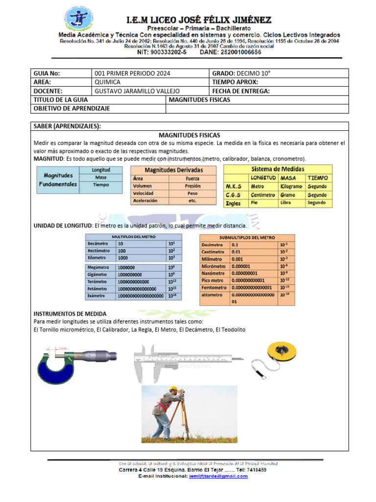 GUIA 001 QUIM (10°) I P 24 | PDF | Medición | Kilogramo