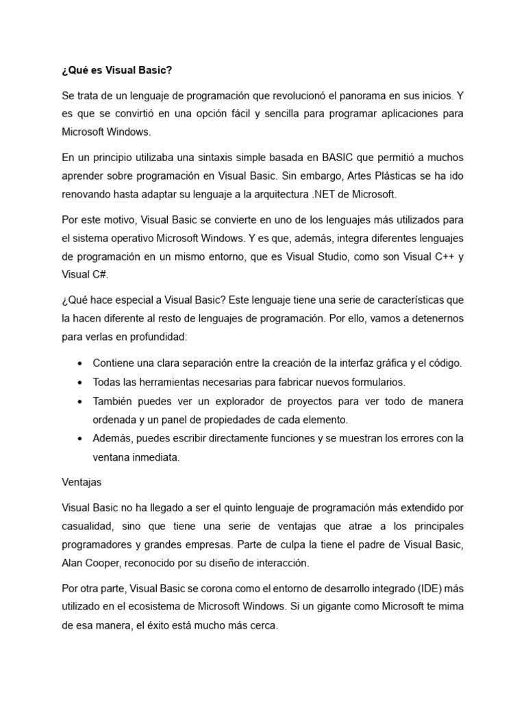 Qué es Visual Basic | PDF | Básico | Programación de computadoras