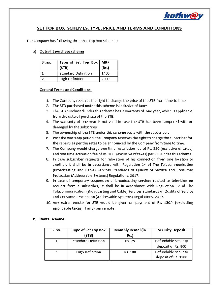 Cpe Schemes | PDF | Set Top Box | Renting