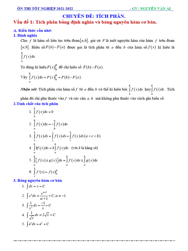 Tiết 1 - GT12-C3- Tích phân -HS | PDF