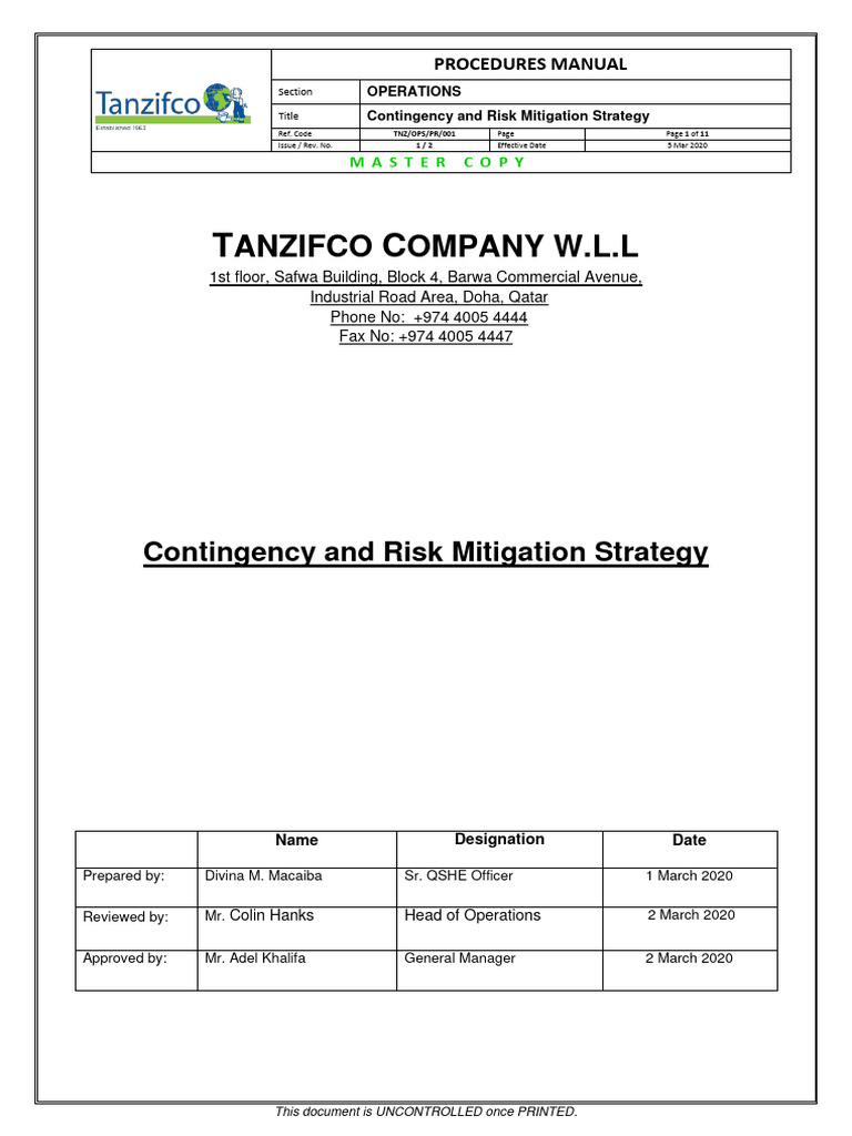 Ops-Pr-006 - Contingency and Risk Mitigation Strategy - Qrra | PDF ...