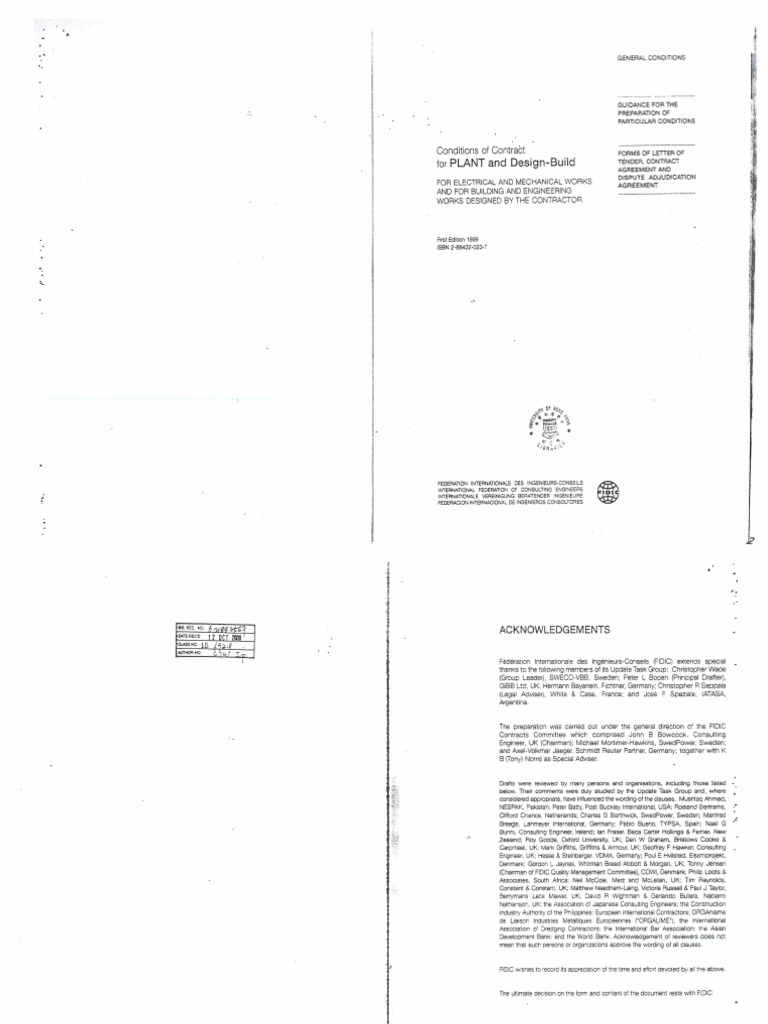 Fidic For Plant Db Yellow Book Pdf Employment Adjudication