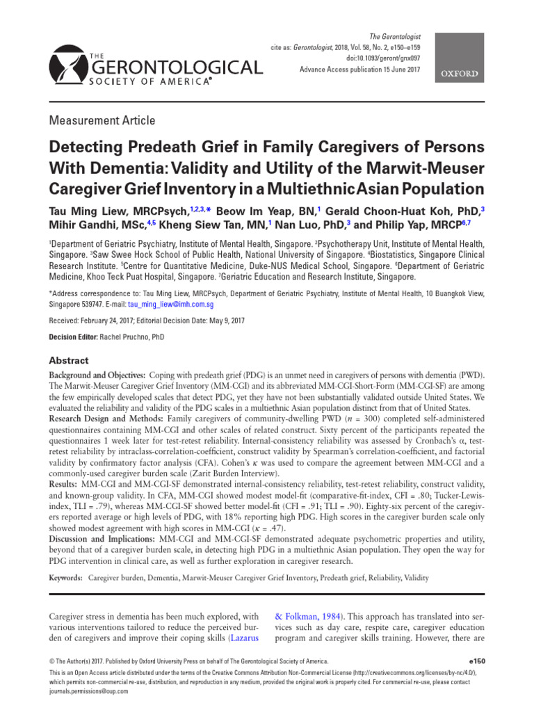 Detecting Predeath Grief in Family Caregivers of P | PDF | Caregiver ...