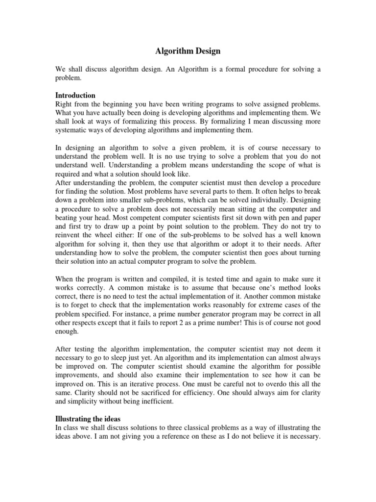 02 Algorithm Design | PDF | Algorithms | Mathematical Logic 02 Algorithm Design | PDF | Algorithms | Mathematical Logic