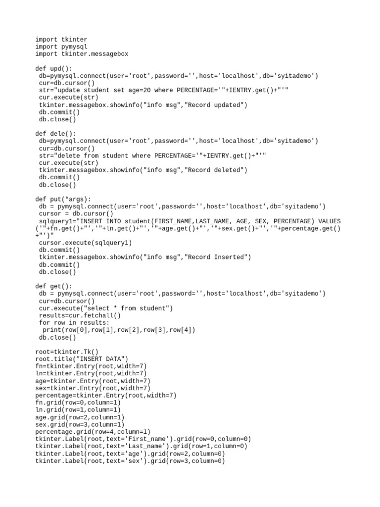 Tkinter Student Database Management | PDF