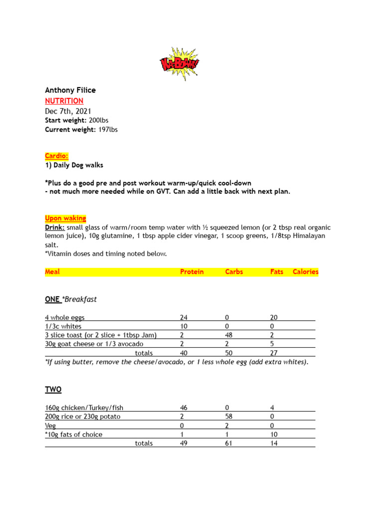 Anthony Felice Nutrition - Dec 7th 2021 | PDF | Nutrition | Diet ...