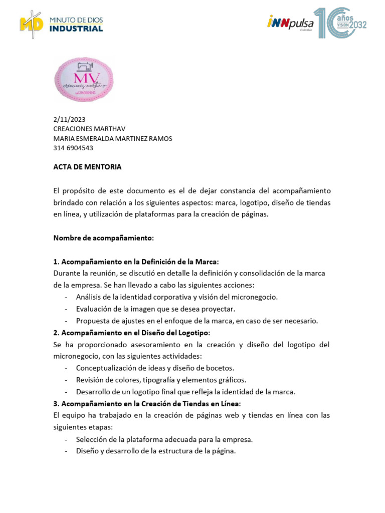Acta Comercial CREACIONES MARTHAV | PDF | Diseño | Marca