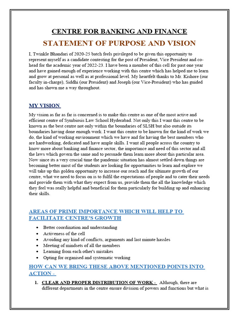 Sop and Vision CBF | PDF | Optimism | Cognition